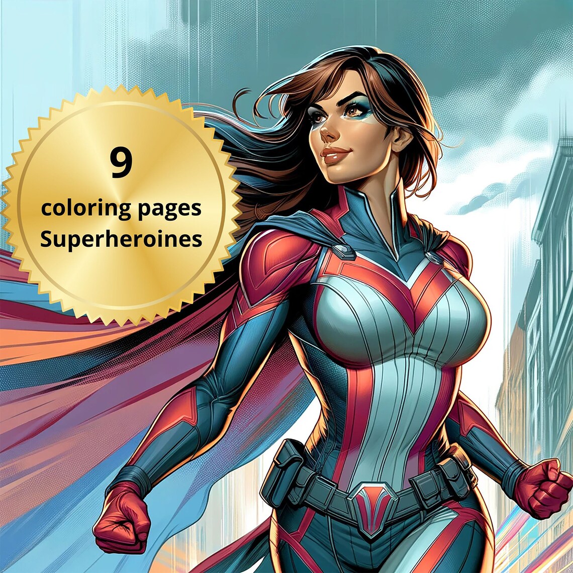 Women Superheroes superheroines Coloring Pages for Adults. Grayscale ...