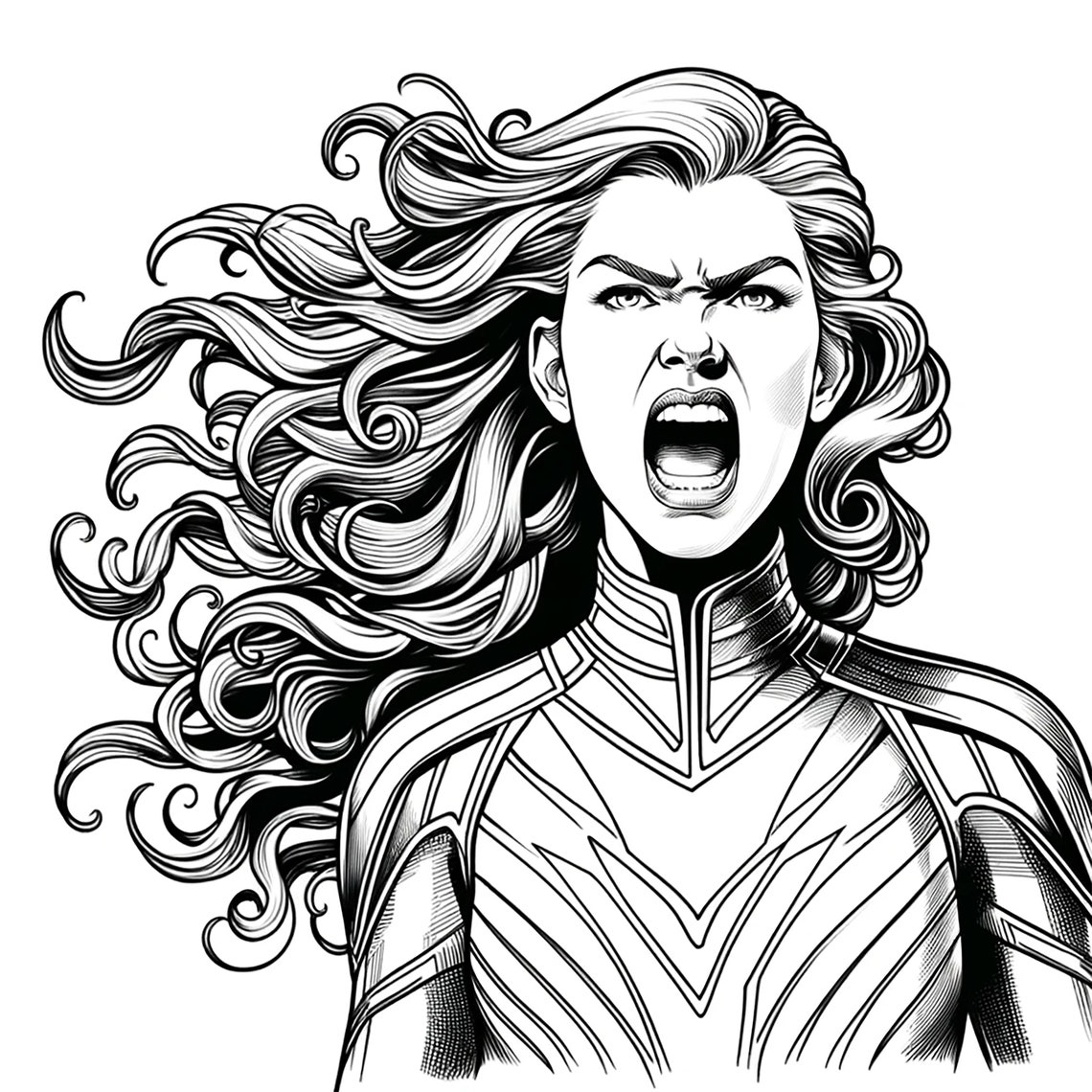 Women Superheroes superheroines Coloring Pages for Adults. Grayscale ...
