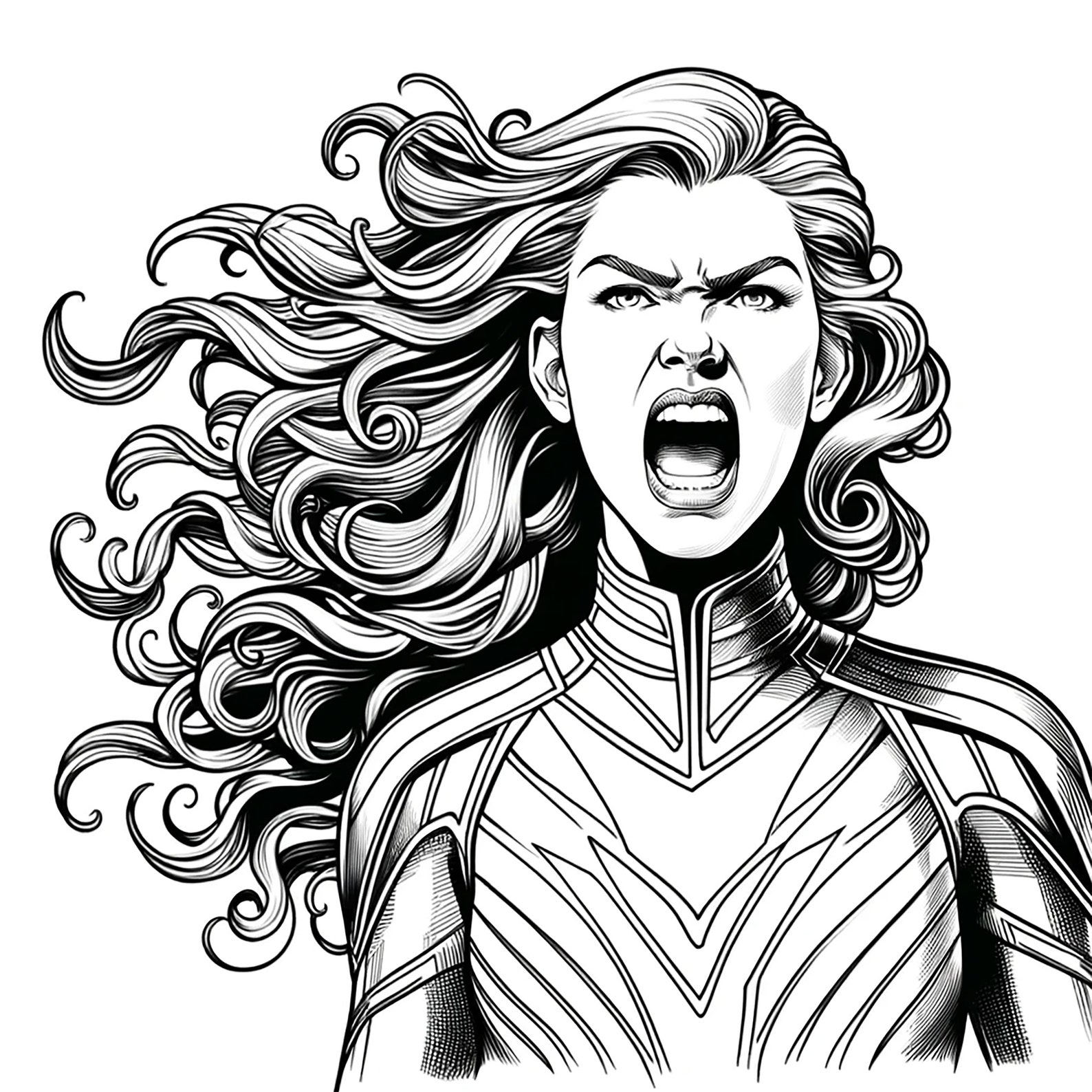 Women Superheroes superheroines Coloring Pages for Adults. Grayscale ...