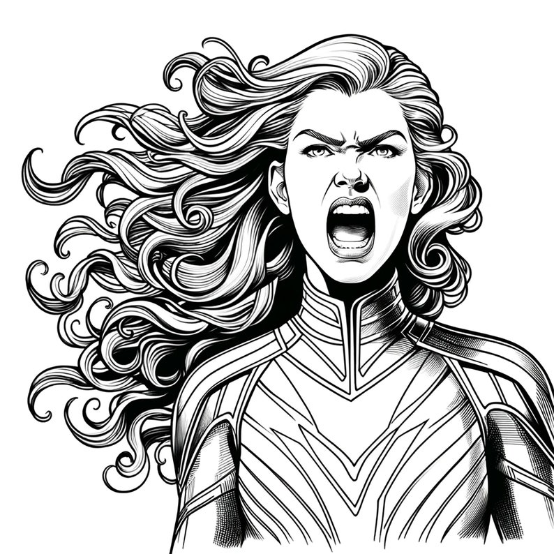 Women Superheroes superheroines Coloring Pages for Adults. Grayscale ...
