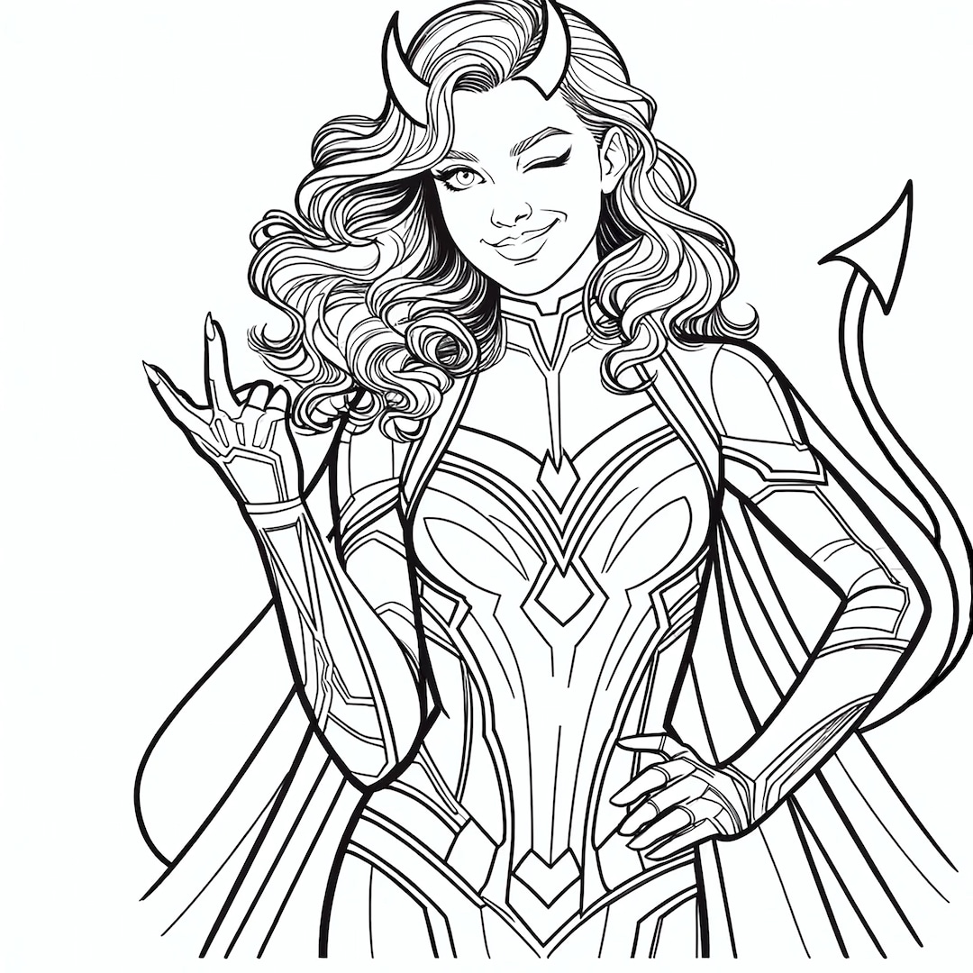 Women Superheroes She-devils Coloring Pages for Adults. Grayscale ...