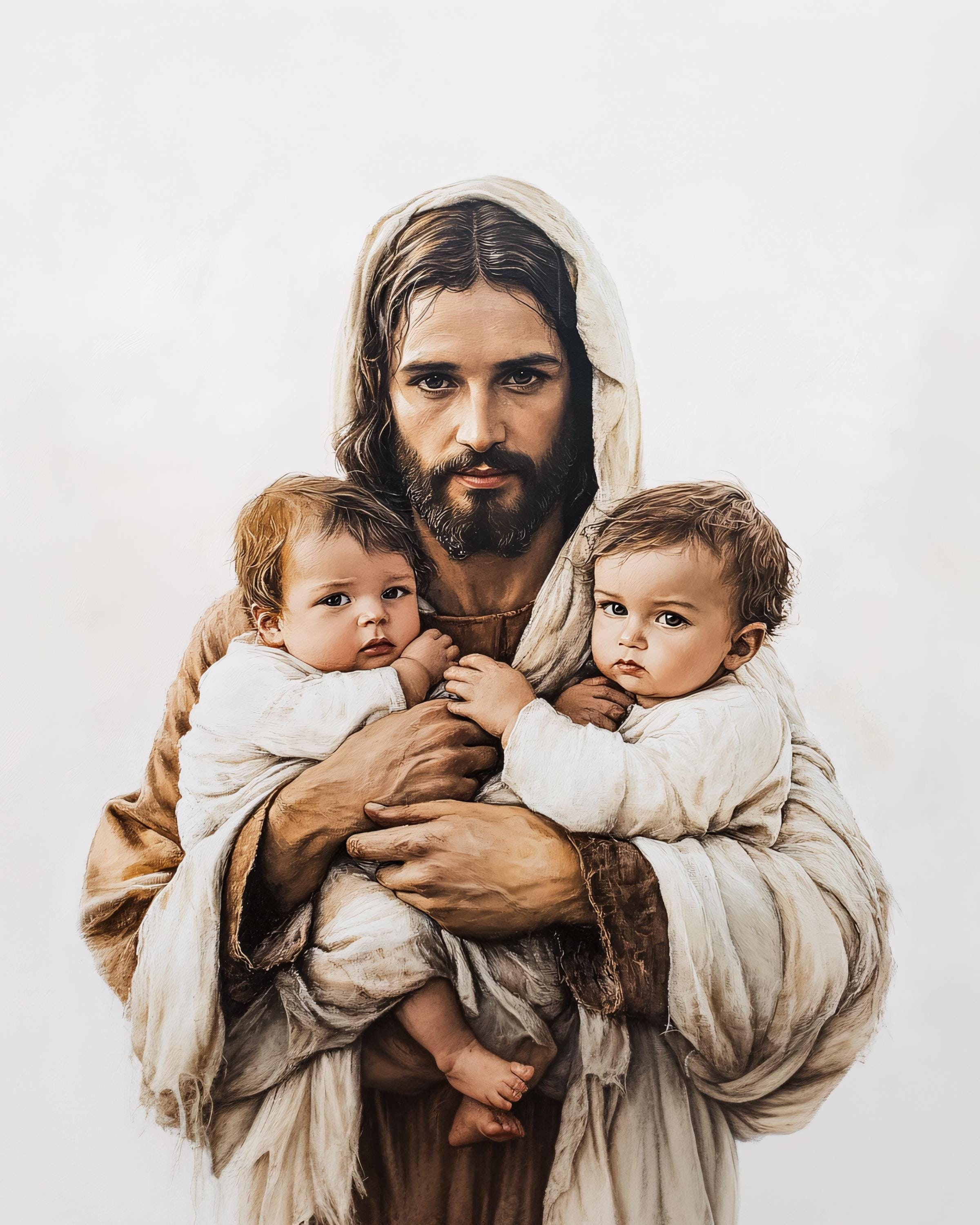 Christian Wall Art Jesus Holding Two Babies Original Digital Art Jesus ...
