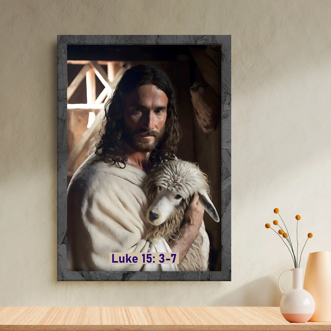 Jesus Christ Portrait - "luke 15: 3-7 (parable of the Lost Sheep)" - Original Digital Wall Art ...