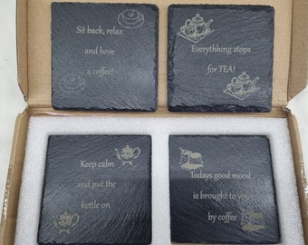 Set of FOUR Natural Slate Round or Square Coasters New - Etsy