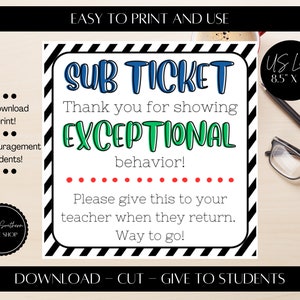 Sub Ticket, Sub Ticket Printable, Parent Communication, Substitute ...