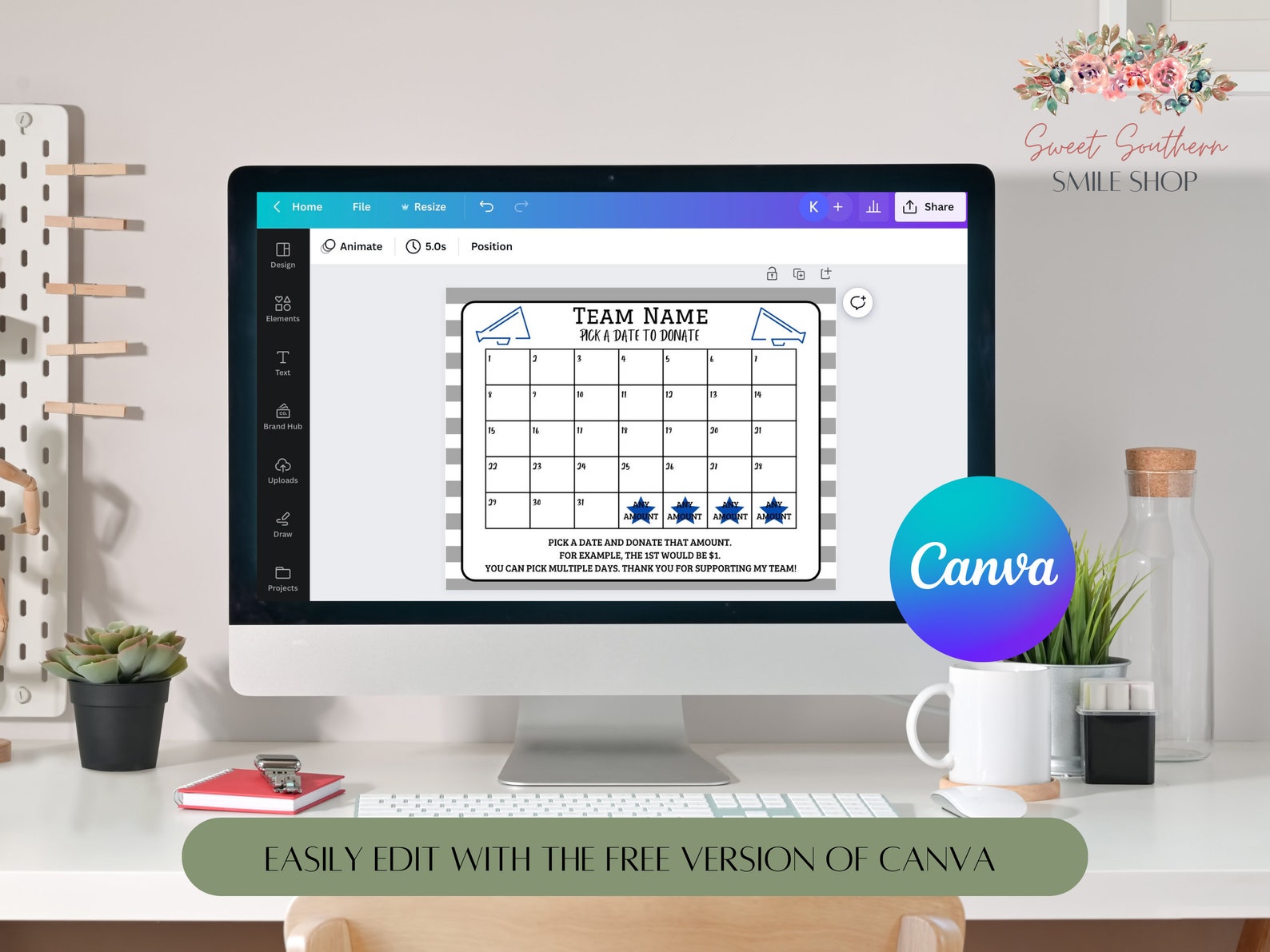 Cheerleading Donation Calendar, Printable Calendar, Pick a Date to ...