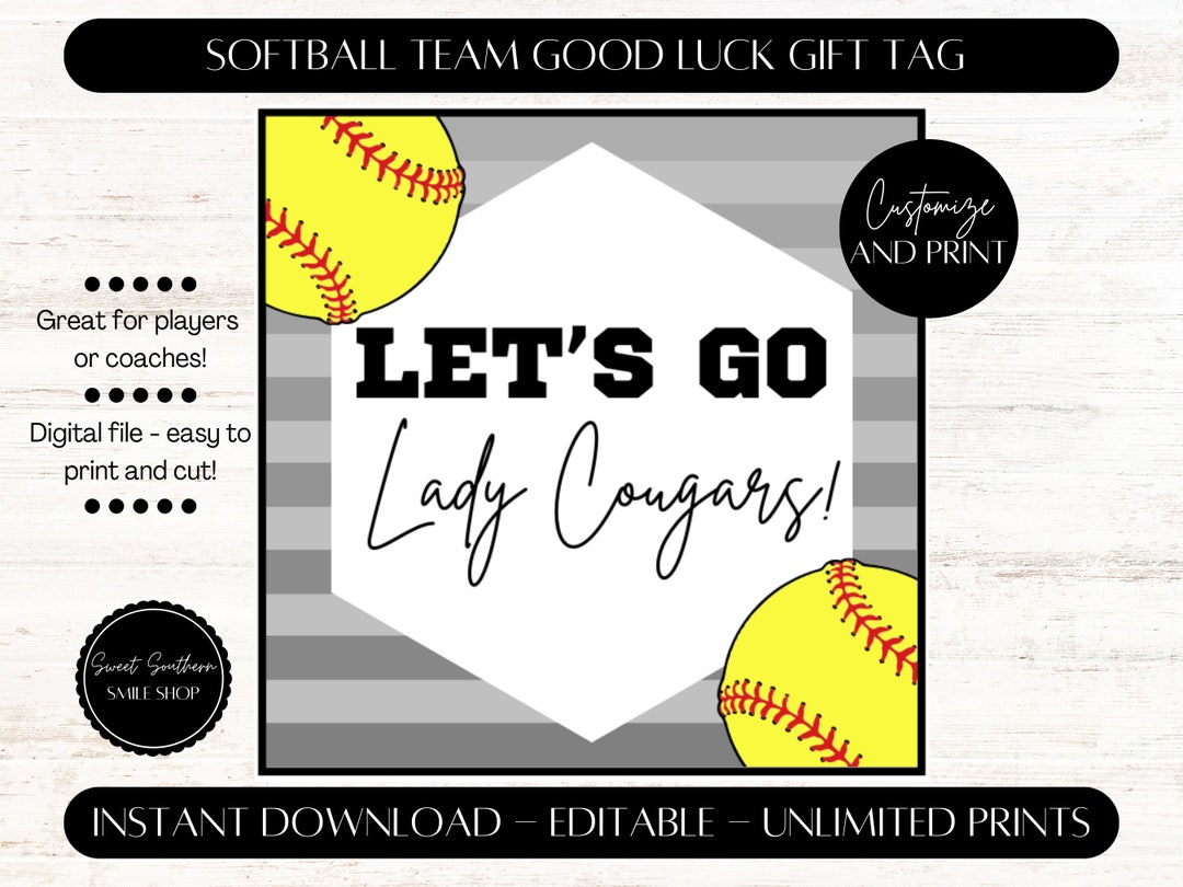 Softball Good Luck Tags, Softball Snack Bag Tags, Softball Team Favor ...