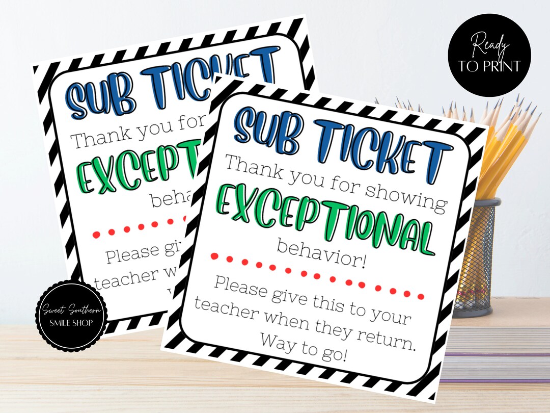 Sub Ticket, Sub Ticket Printable, Parent Communication, Substitute ...
