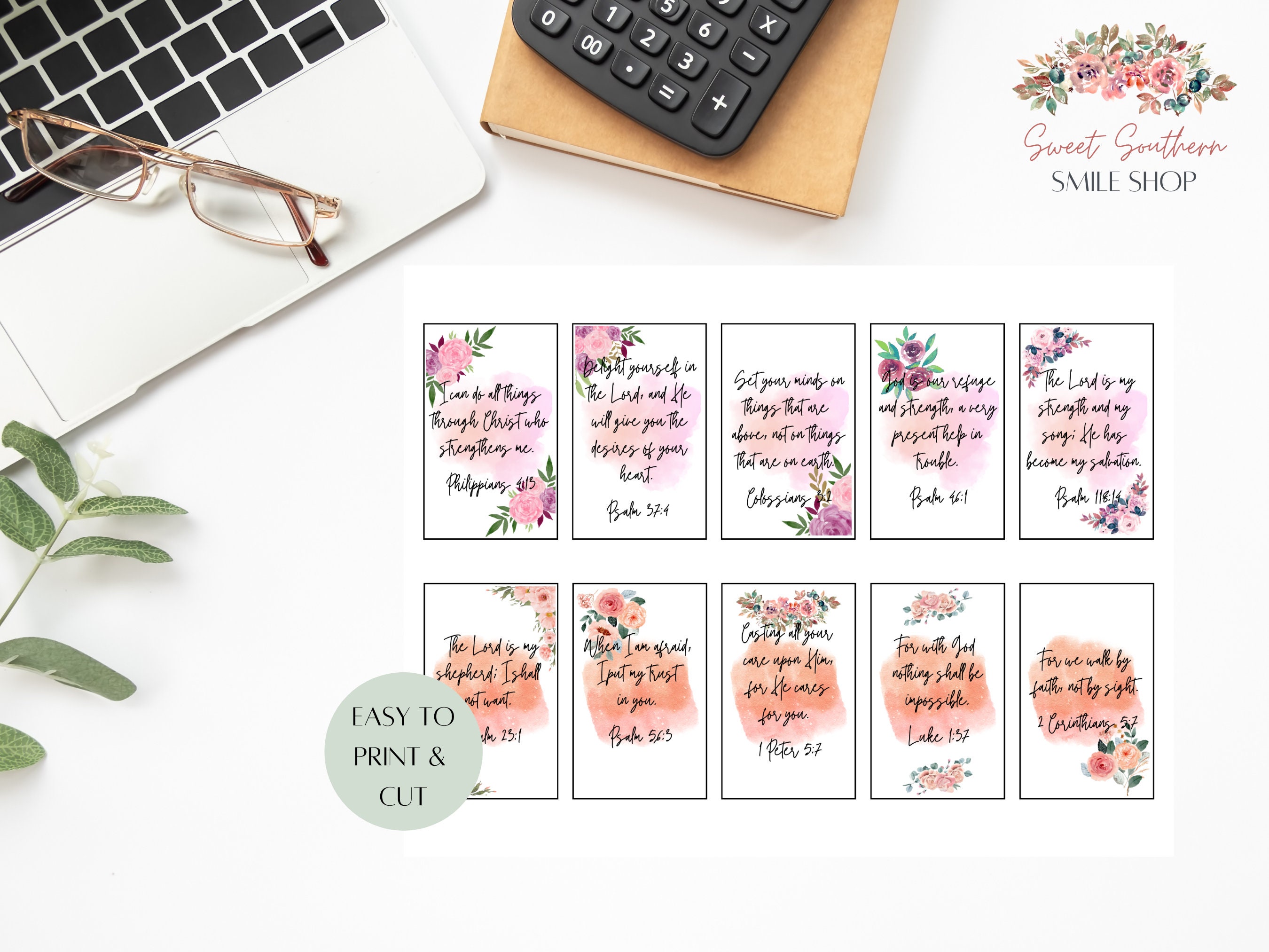 Printable Motivational Bible Verse Cards, Scripture Cards, Memory Verse ...