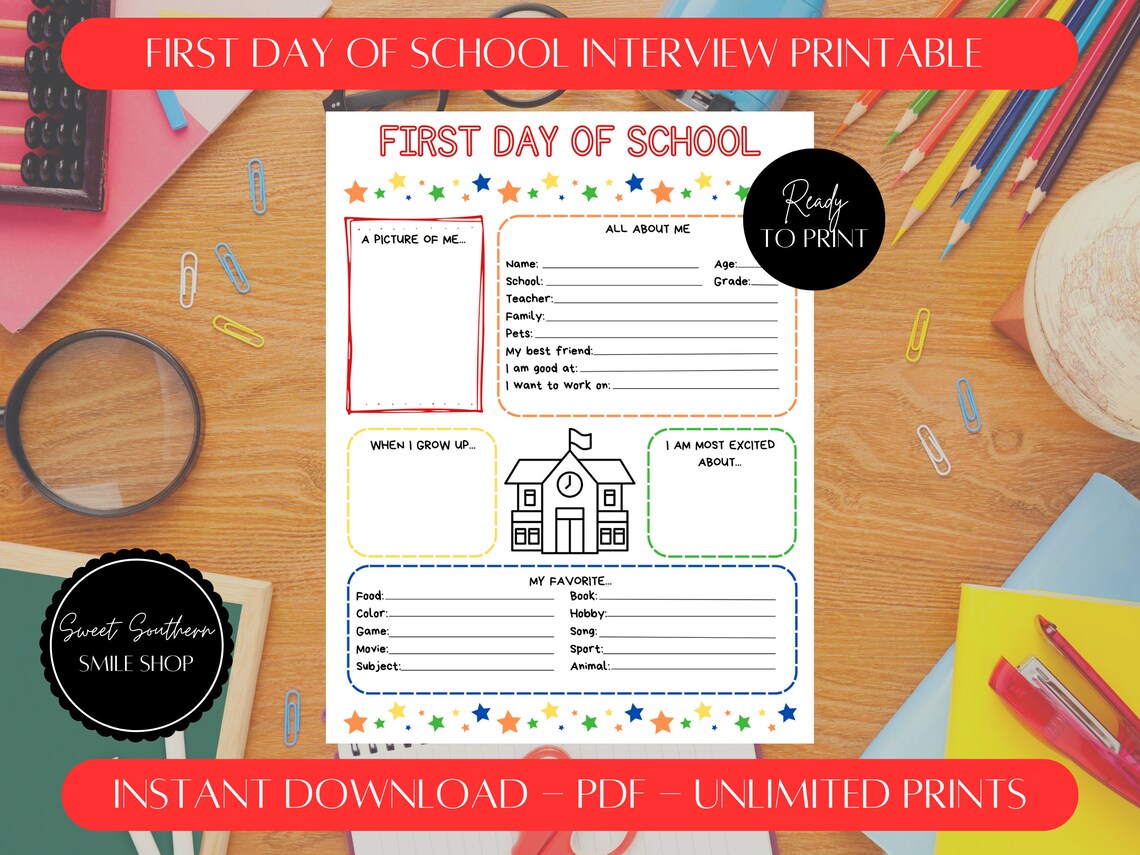 Back to School Printable, All About Me, First Day of School Printable ...