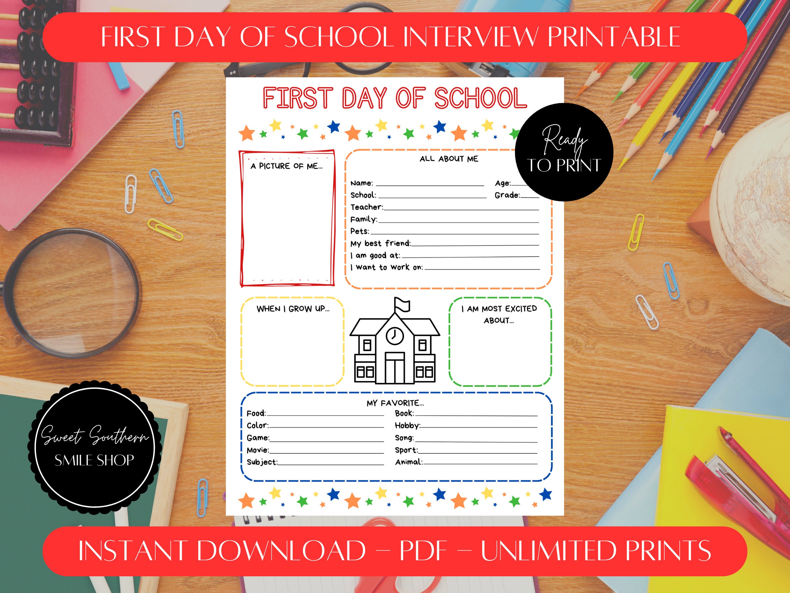 Back to School Printable, All About Me, First Day of School Printable ...