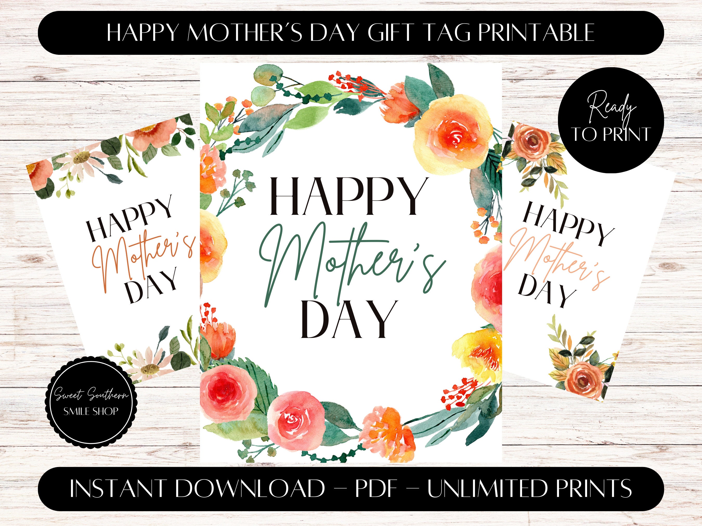Floral Mother's Day Gift Tags, Printable PDF - Etsy