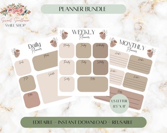 Minimalist Planner Bundle, Daily, Weekly, Monthly Planner, Notes ...