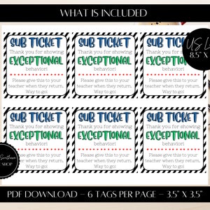 Sub Ticket, Sub Ticket Printable, Parent Communication, Substitute ...