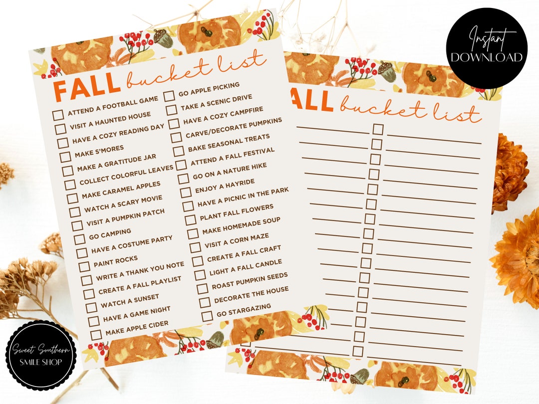 Fall Bucket List Printable, Autumn Bucket List, Fall Printable, Fall ...