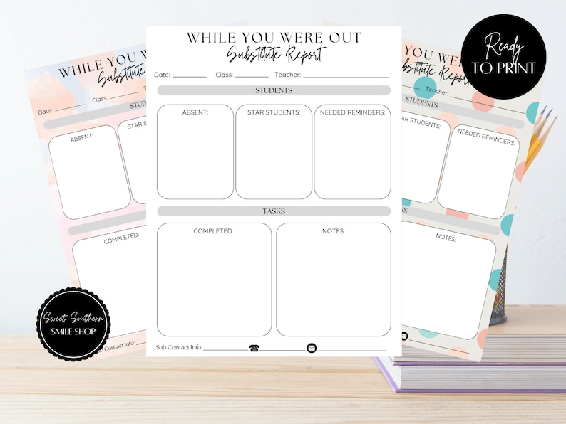Substitute Teacher Report Printable: Editable Summary (digital Download ...