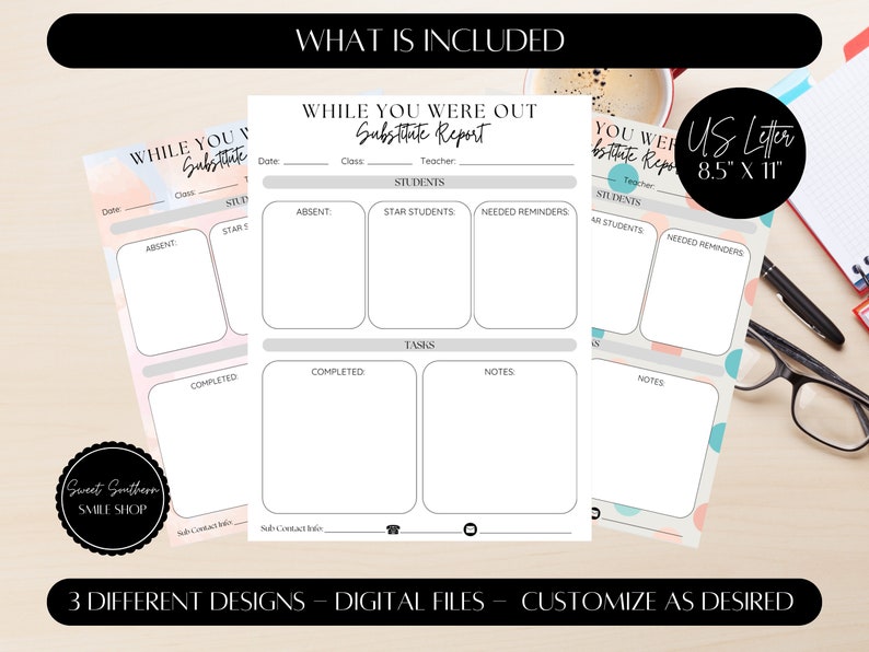 Substitute Teacher Report Printable: Editable Summary (digital Download ...