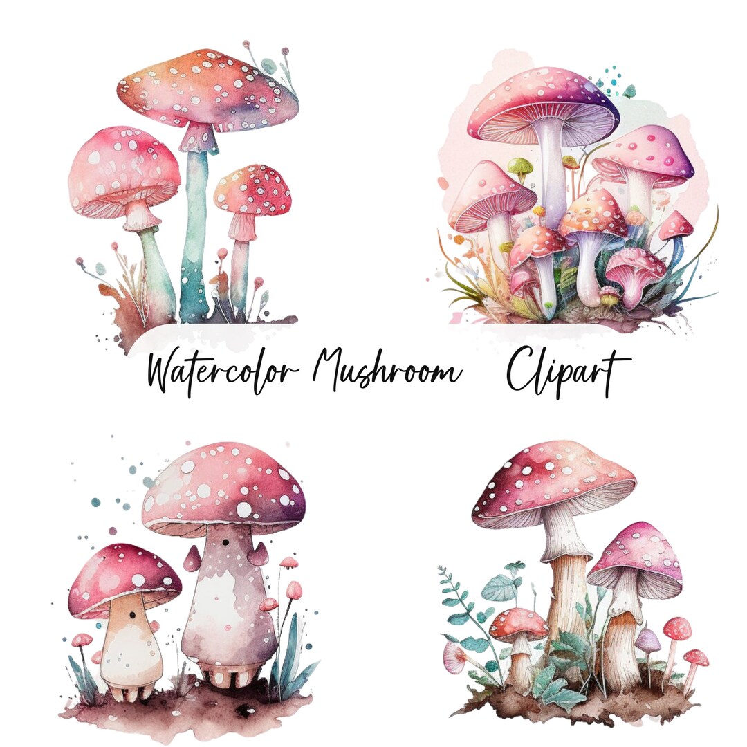 Pink Watercolor Mushroom Clipart, Mushroom Sublimation Design Png, Red ...