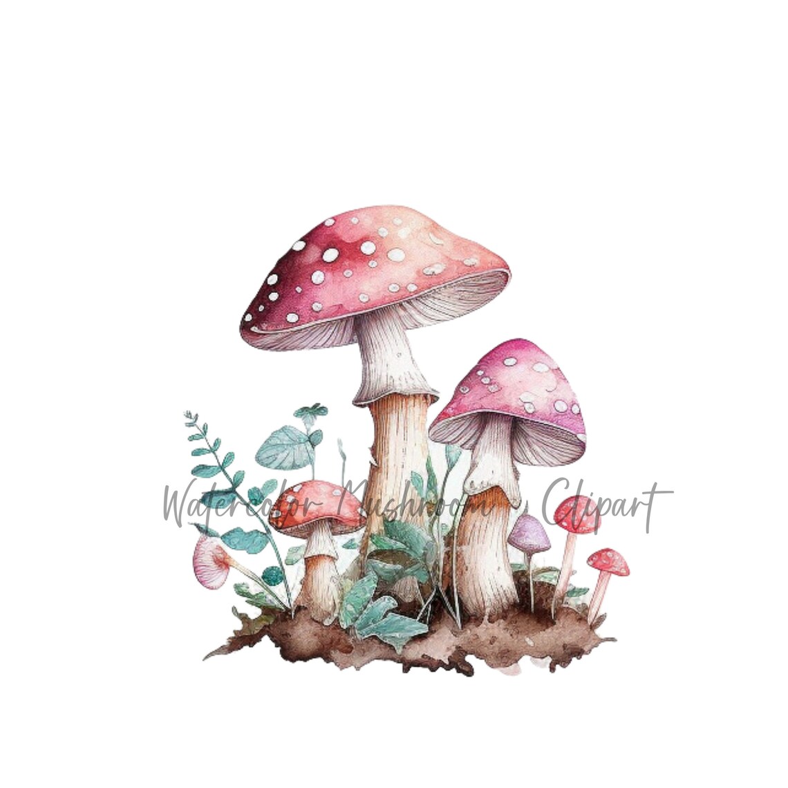 Pink Watercolor Mushroom Clipart, Mushroom Sublimation Design Png, Red ...