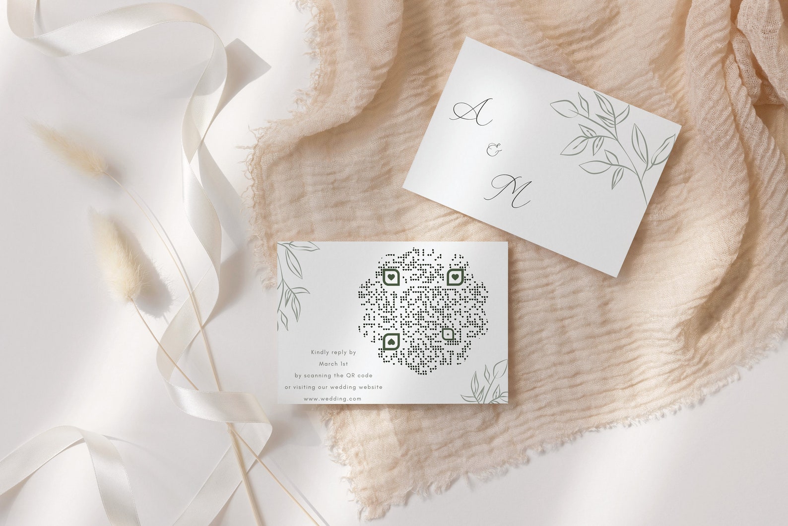 Sage Green Custom QR Code RSVP, Editable Modern Response Card ...