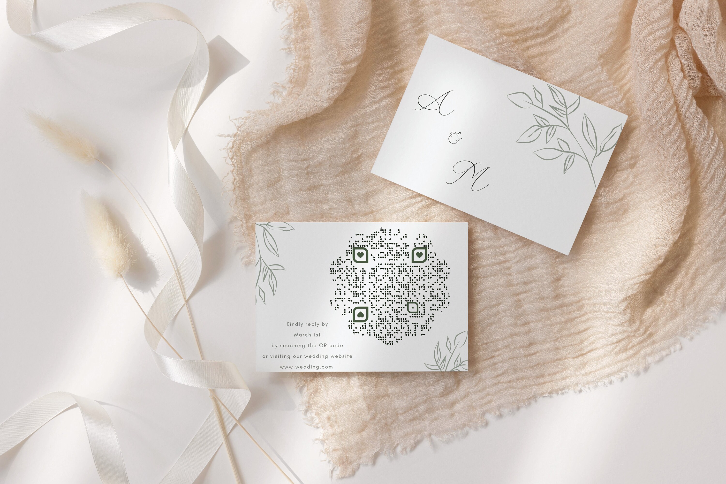Sage Green Custom QR Code RSVP, Editable Modern Response Card ...