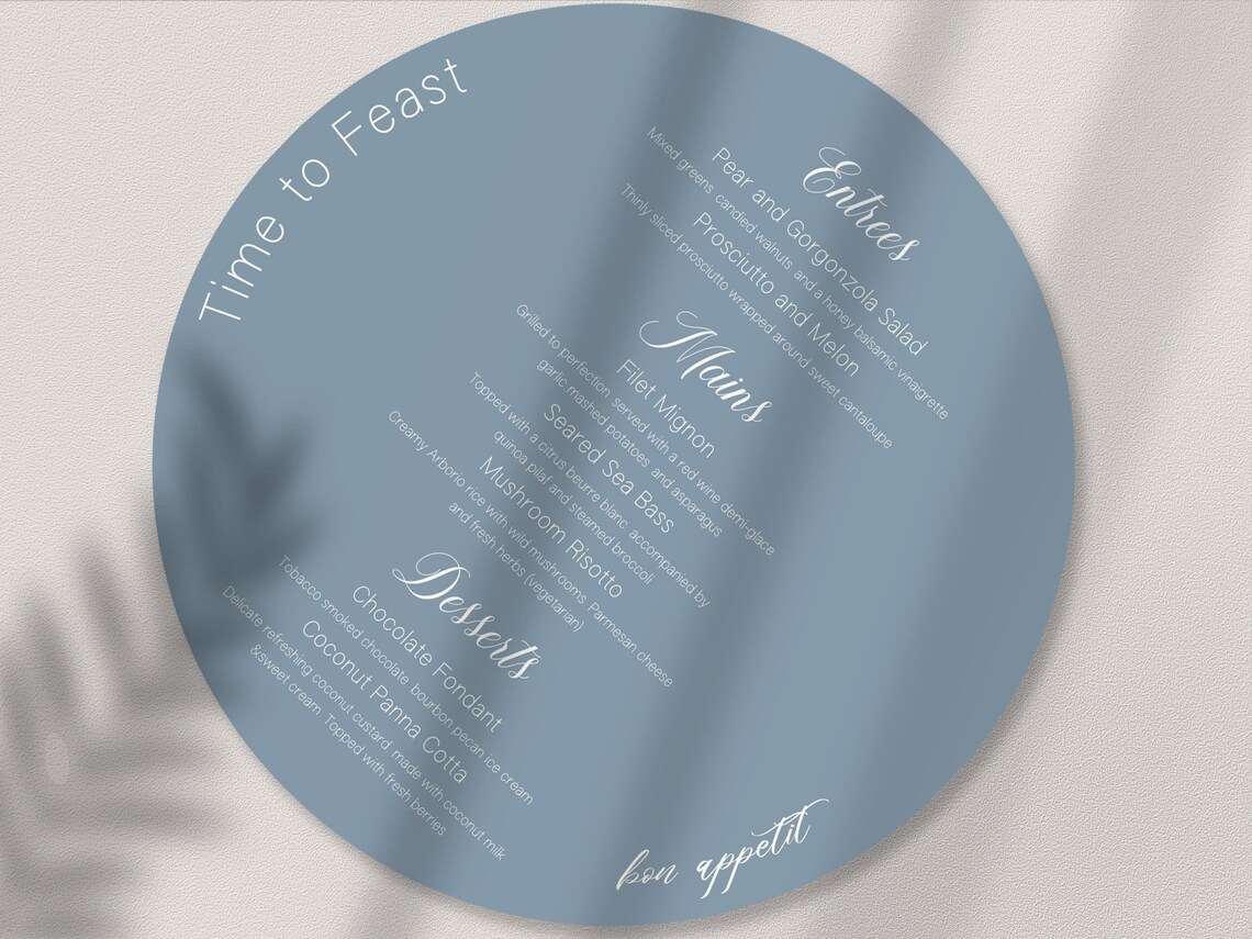 Wedding Menu Boho Menu Card Modern Round Menu Modern Drink Menu ...