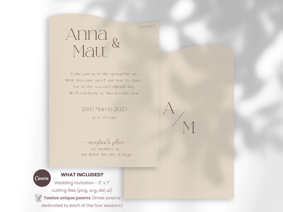 Wedding Invitation Boho Invitation Modern Curved Wedding Invite ...