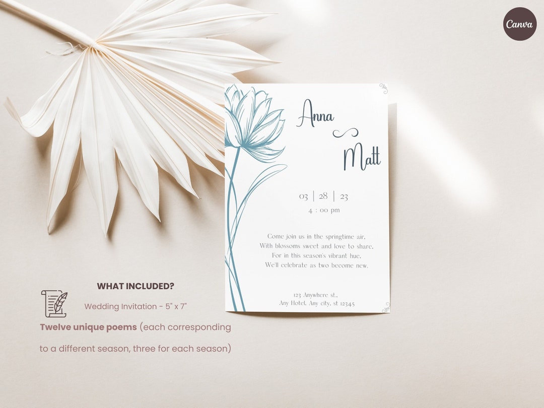 Minimalist Flower Wedding Invitation Template With Unique Inviting ...