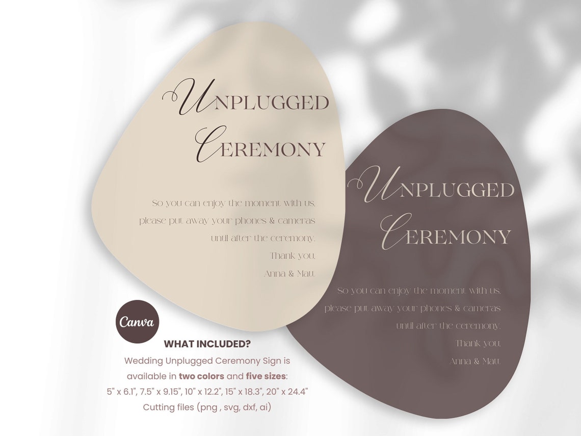 Wedding Unplugged Ceremony Sign Boho Wedding Sign Modern Pebble Unplugged Sign Beige Unplugged ...