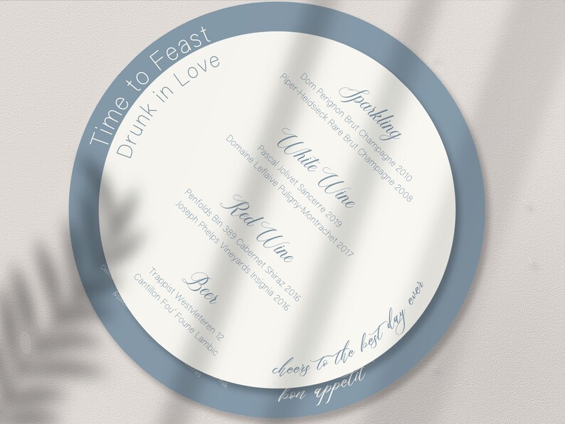 Wedding Menu Boho Menu Card Modern Round Menu Modern Drink Menu ...