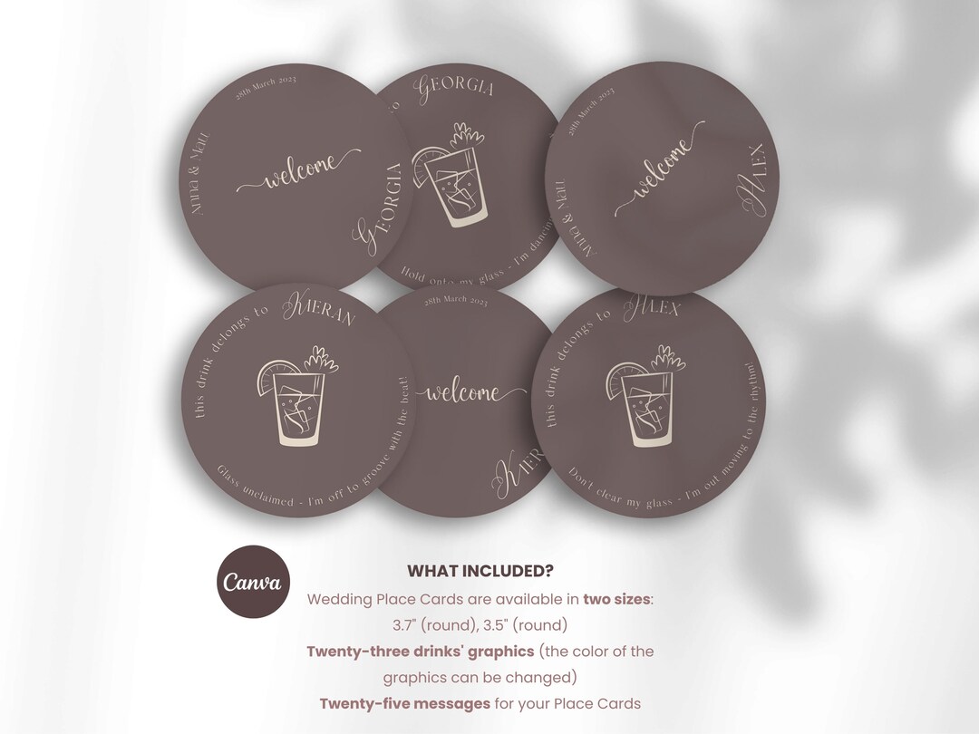 Wedding Place Card Boho Wedding Place Card Modern Round Place Card ...