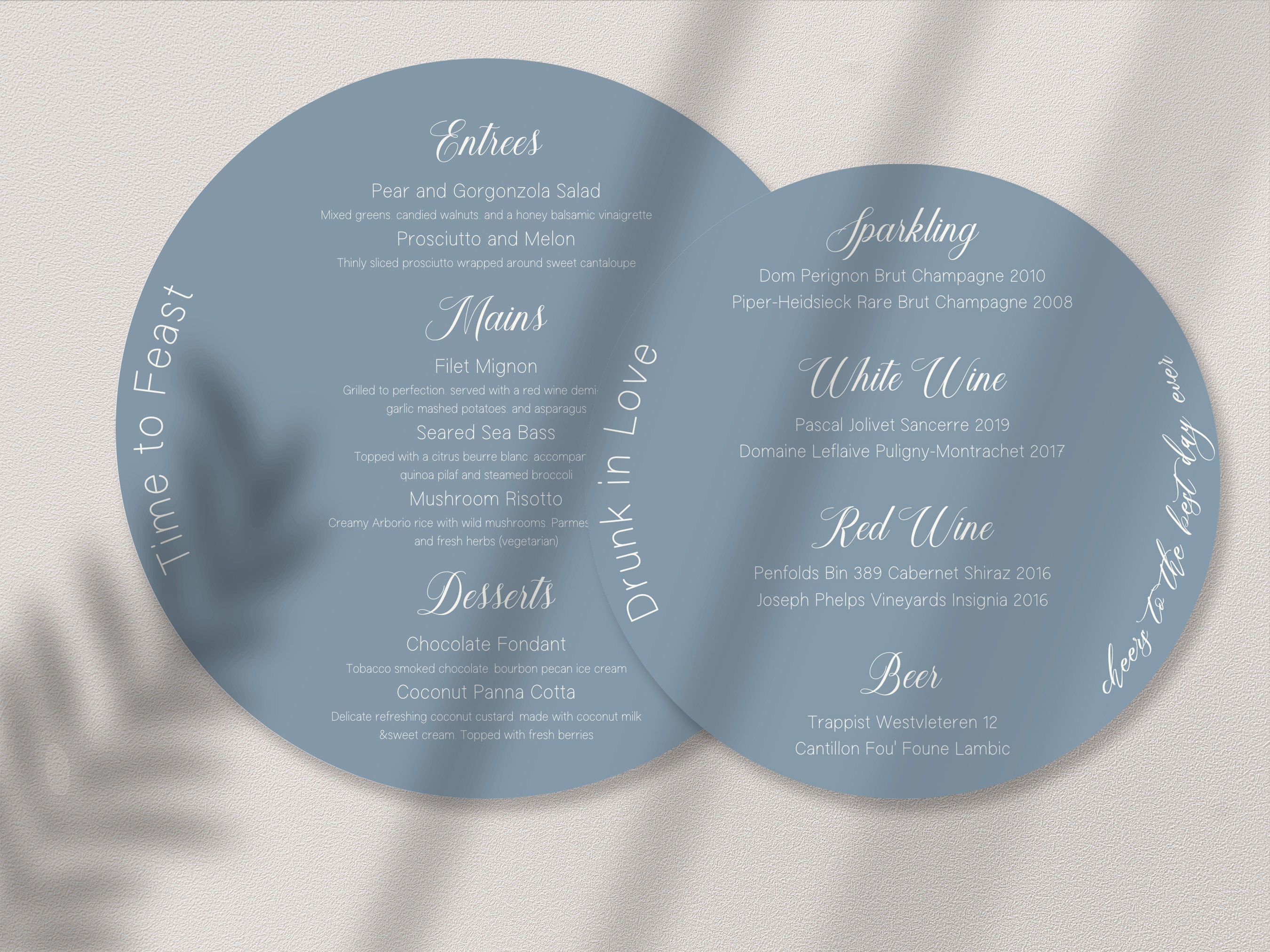 Wedding Menu Bundle Boho Menu Blue Table Number Modern Round Menu ...