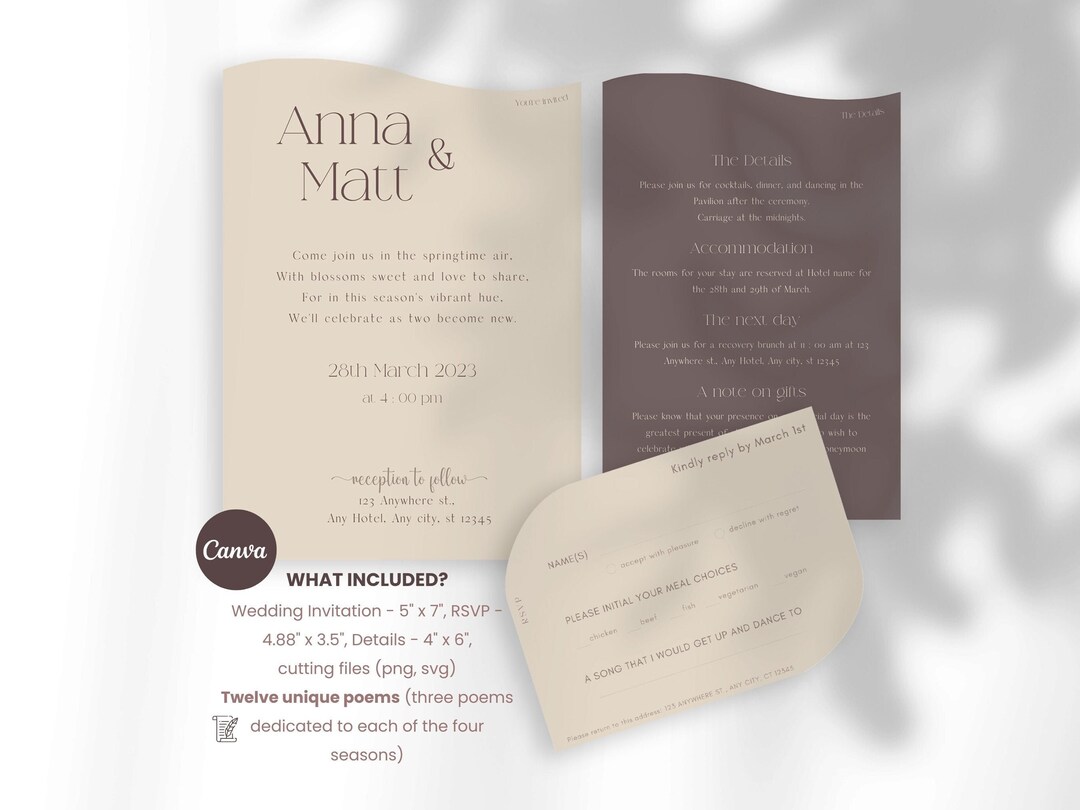 Wedding Invitation Suite Boho Invitation Set Modern Curved Wedding ...