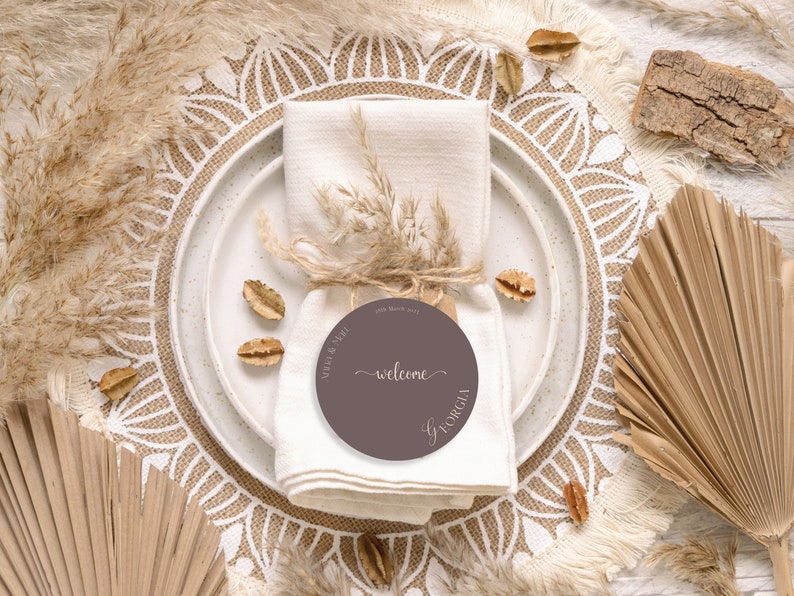 Wedding Place Card Boho Wedding Place Card Modern Round Place Card ...