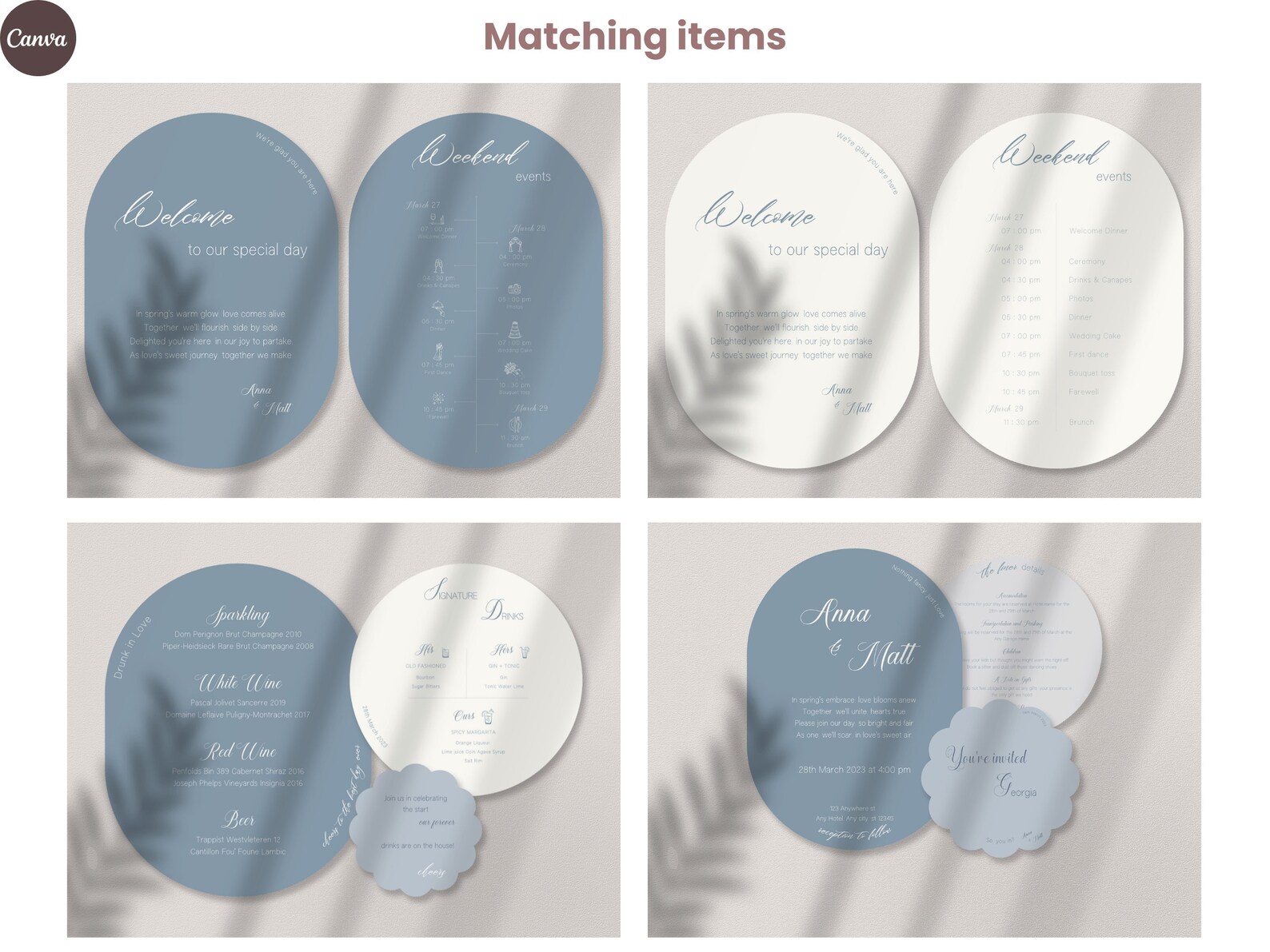 Wedding Menu Bundle Boho Menu Blue Table Number Modern Round Menu ...