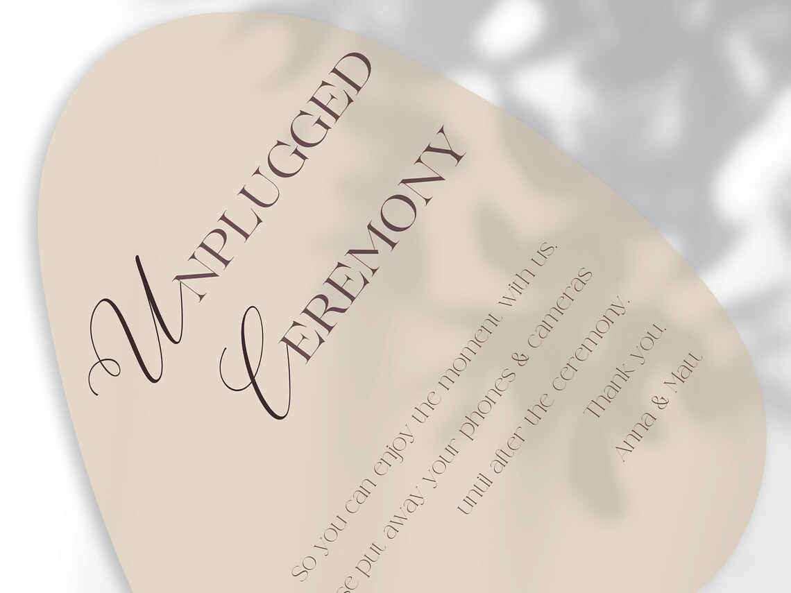 Wedding Unplugged Ceremony Sign Boho Wedding Sign Modern Pebble Unplugged Sign Beige Unplugged ...
