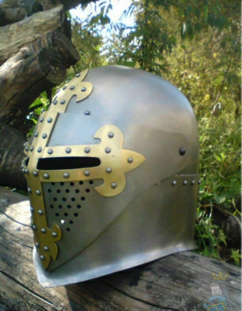 14 Gauge Medieval Knight Armor Helmet With Brass Cross Armor Knight ...