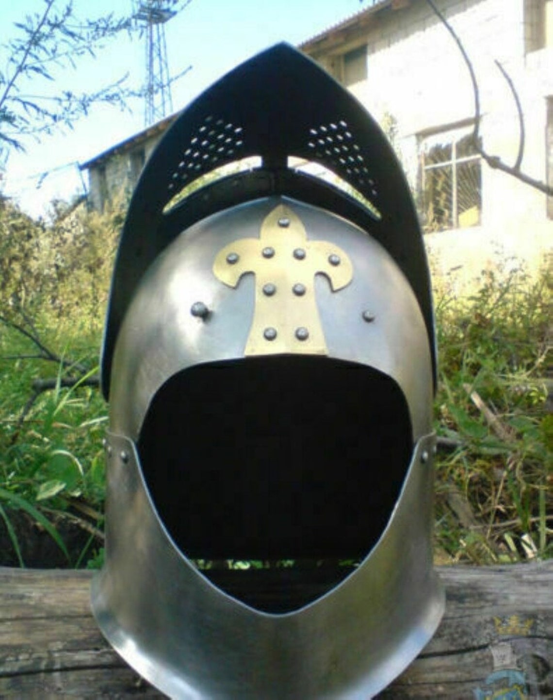 14 Gauge Medieval Knight Armor Helmet With Brass Cross Armor Knight ...