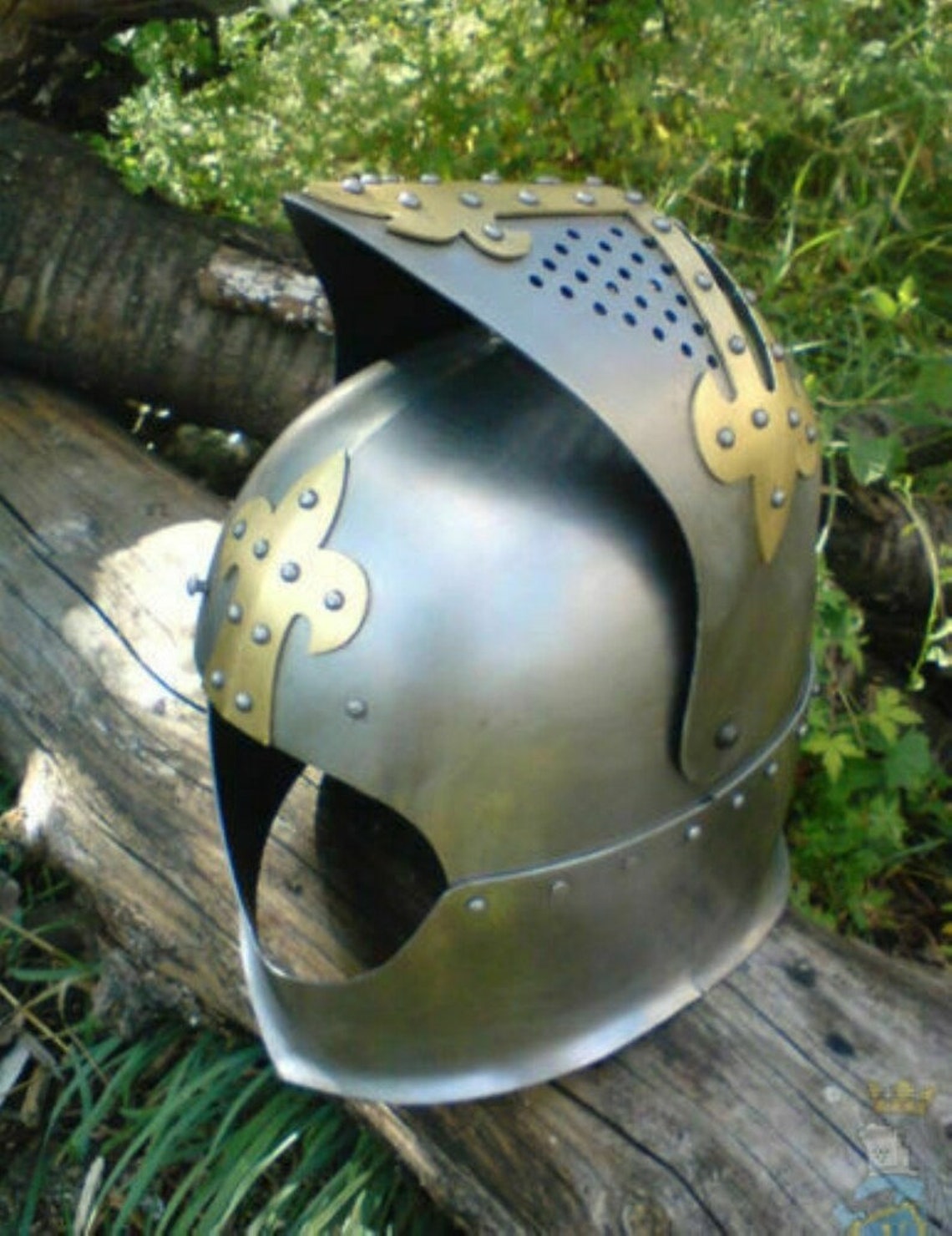 14 Gauge Medieval Knight Armor Helmet With Brass Cross Armor Knight ...