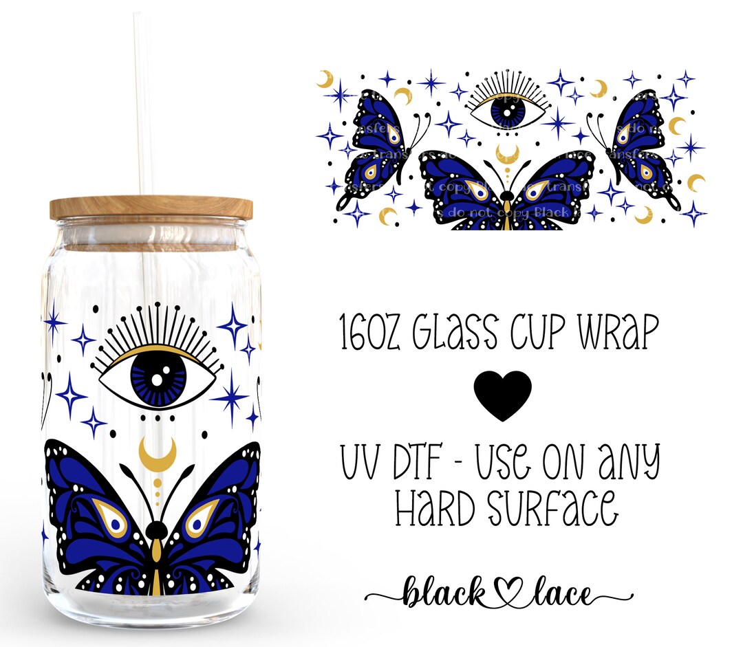 UV DTF Cup Wrap | Libby Beer Can Glass 16oz | Evil Eye Butterfly | - Etsy
