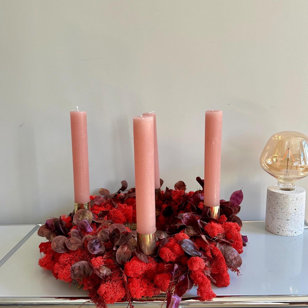 PREORDER Advent Wreath Moss With Dried Flowers in Red – Natural ...
