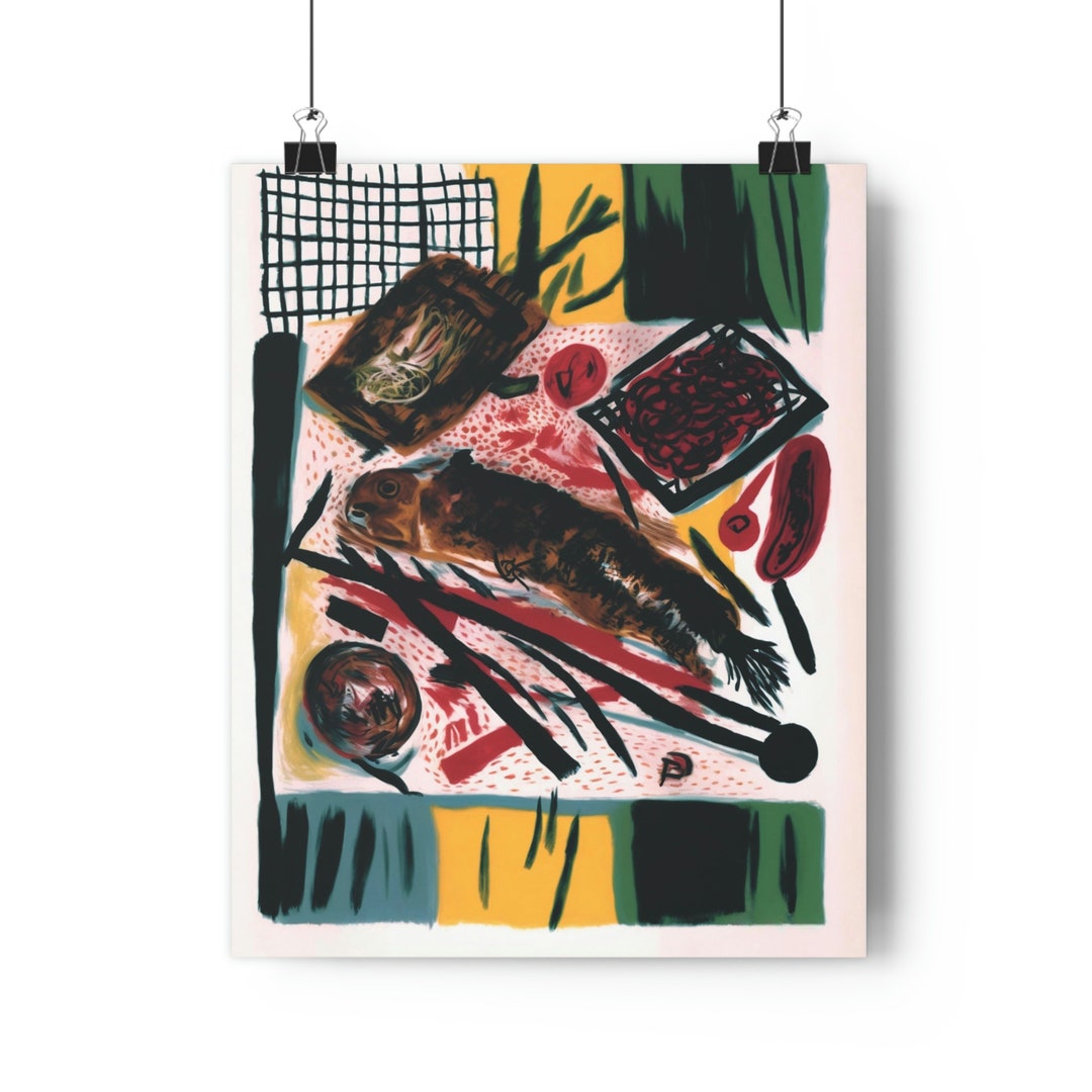 Barbecue Fish, Tomato, Abstract Food Art, Modern Kitchen Poster, Food ...