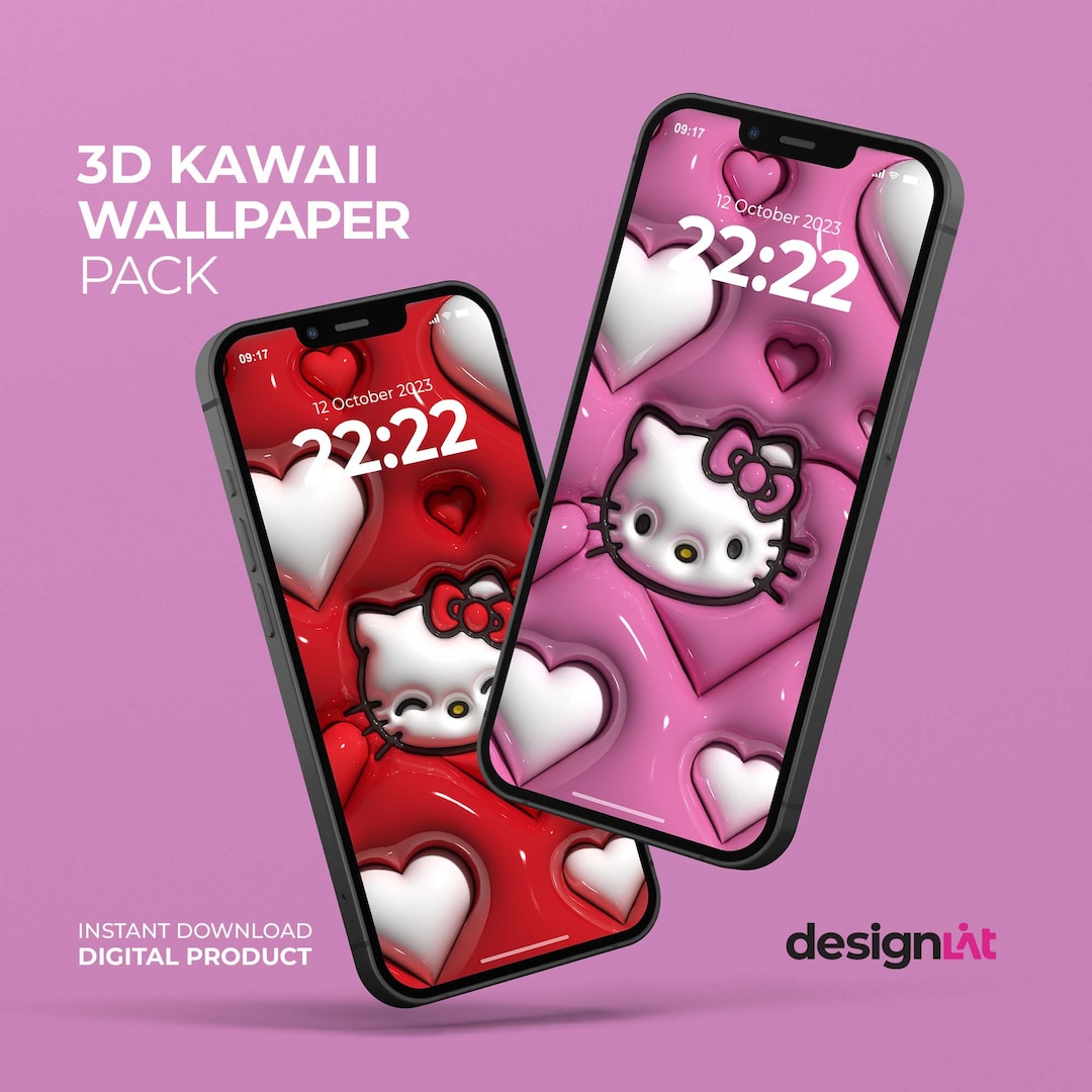 3D Aesthetic Kawaii Kitten Pink Phone Wallpaper | 3D Mobile Phone ...