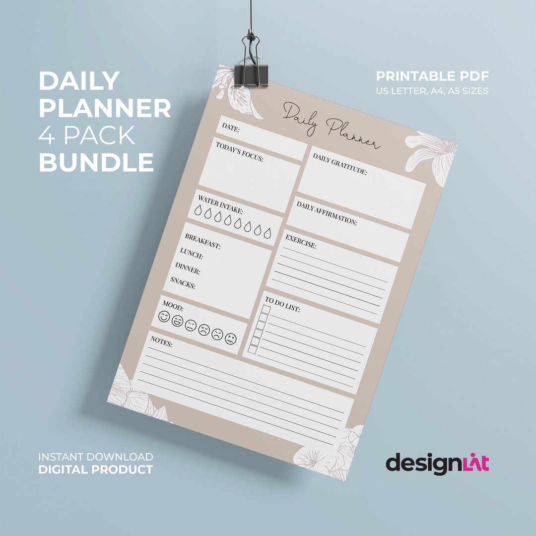 Printable Floral Boho Minimalist Daily Wellness Planner Set - Etsy