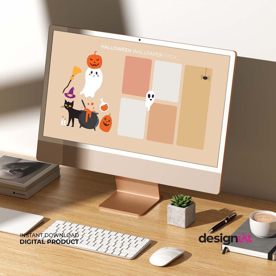 Halloween Desktop Wallpaper Organizer | Fall Pumpkin Cat Ghost Laptop ...