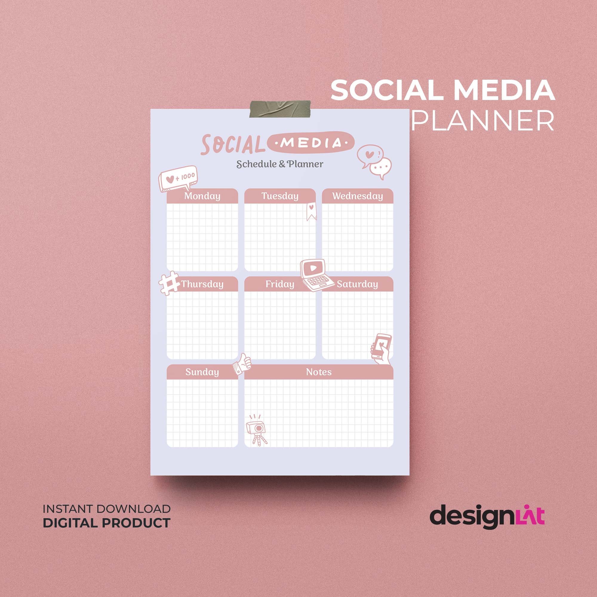 Printable Social Media Weekly Planner | Kawaii Digital Weekly Social ...