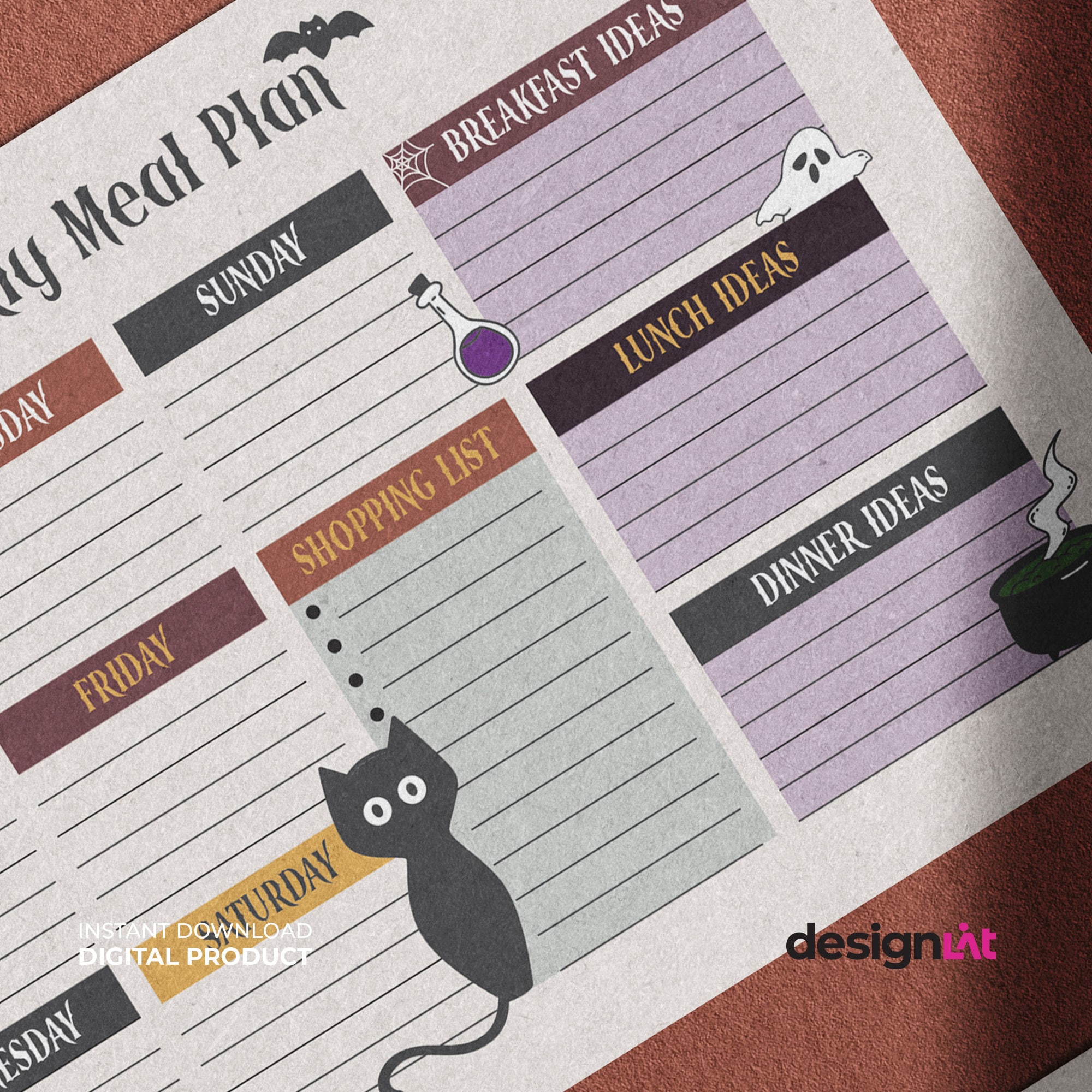 Printable Weekly Meal Planner | Halloween Gothic Digital Weekly Meal ...