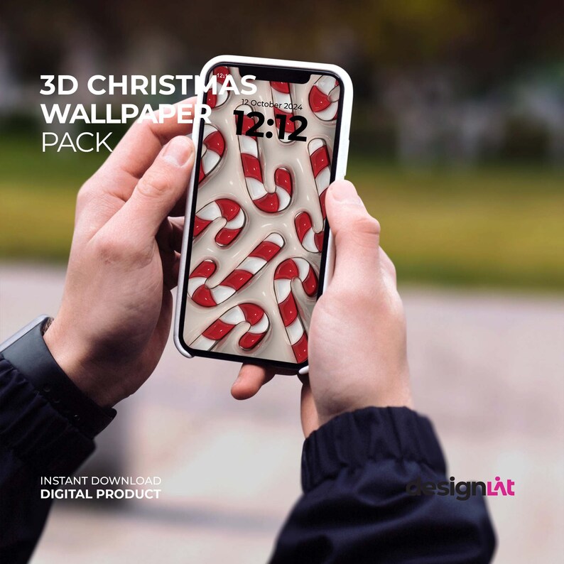 3D Candy Canes Christmas iPhone Wallpaper Bundle | Puffy New Year Phone ...