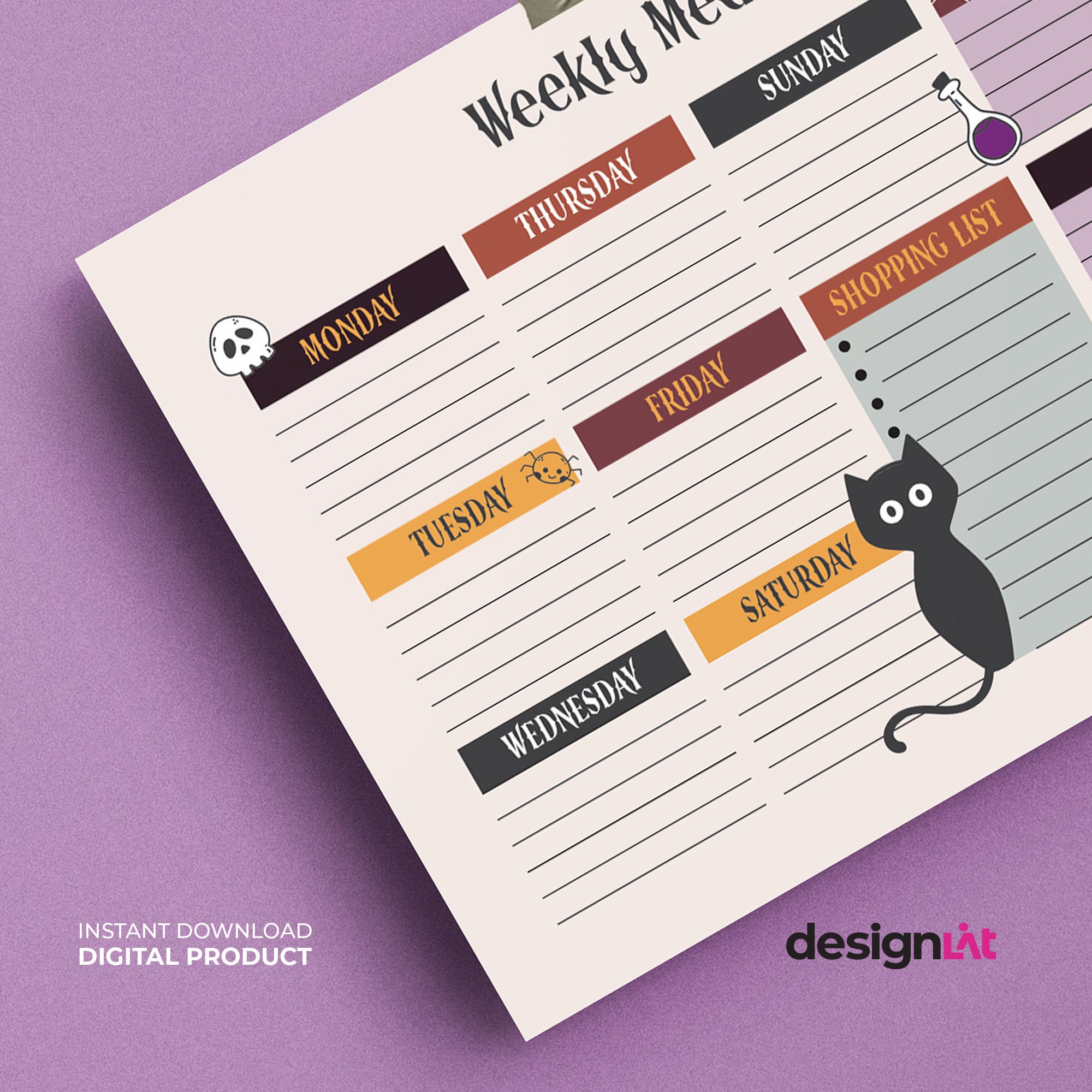 Printable Weekly Meal Planner | Halloween Gothic Digital Weekly Meal ...