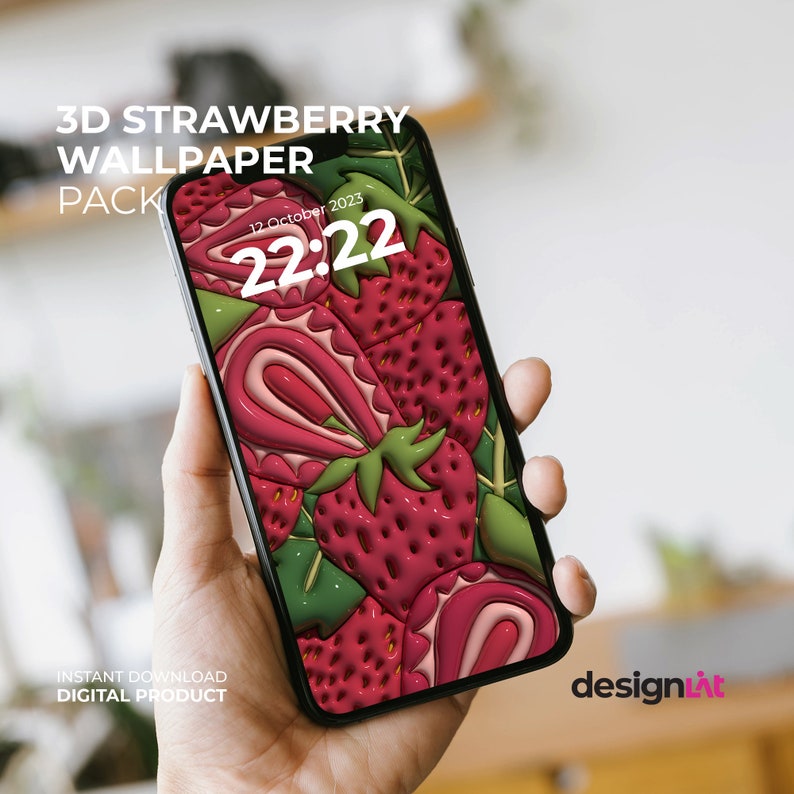 3D Aesthetic Strawberry Wallpaper for Mobile Phone | 3D iPhone Samsung ...